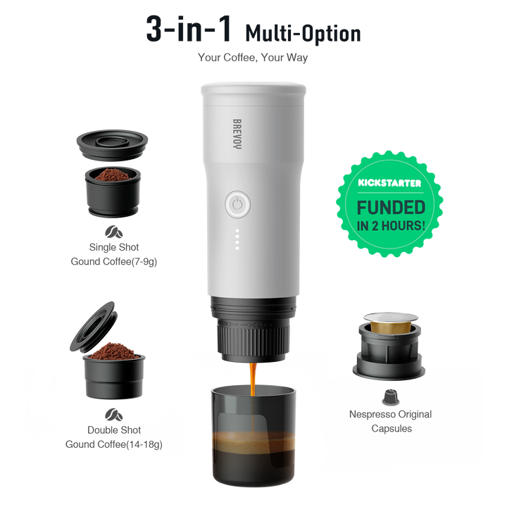 Brevoy | Portable Espresso Machine | Self-Heating Travel Coffee Maker ...