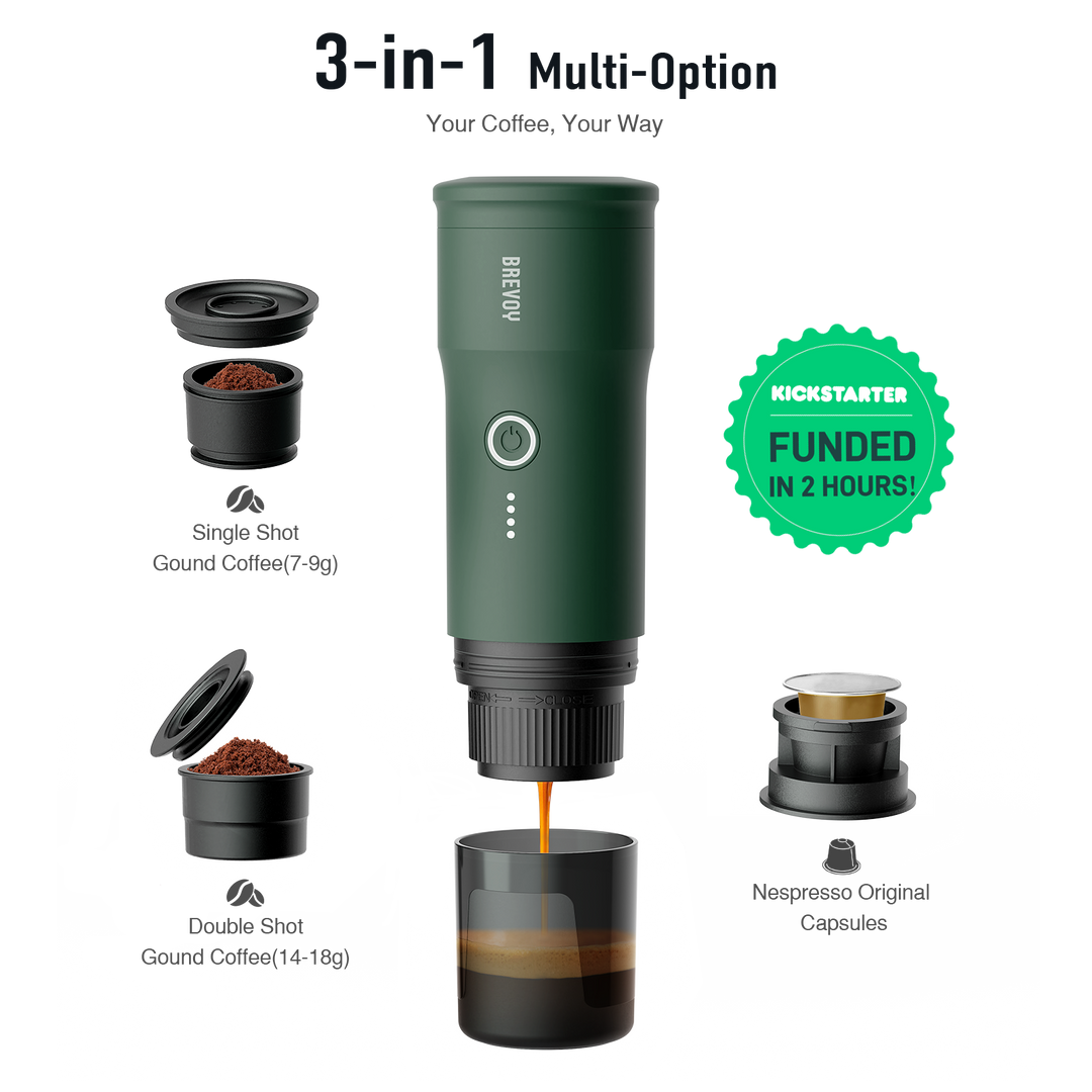 Brevoy | Portable Espresso Machine | Self-Heating Travel Coffee Maker ...