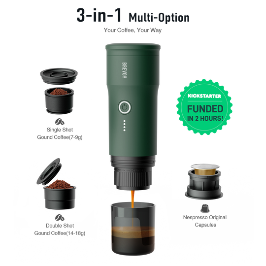 Brevoy | Portable Espresso Machine | Self-Heating Travel Coffee Maker ...